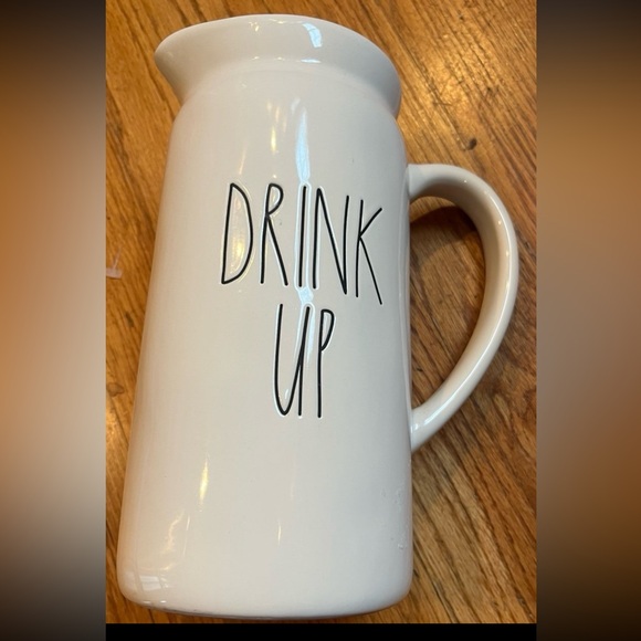Rae Dunn | Dining | Rae Dunne White Ceramic Pitcher With Drink Up Text ...